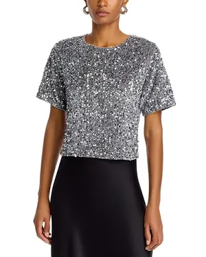 Steve Madden Cressa Sequined Velvet Top - Grey