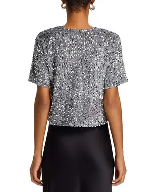 Steve Madden Cressa Sequined Velvet Top - Grey