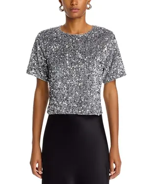 Steve Madden Cressa Sequined Velvet Top - Grey