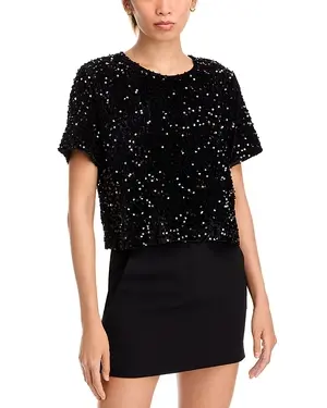 Steve Madden Sequined Velvet Top - Grey