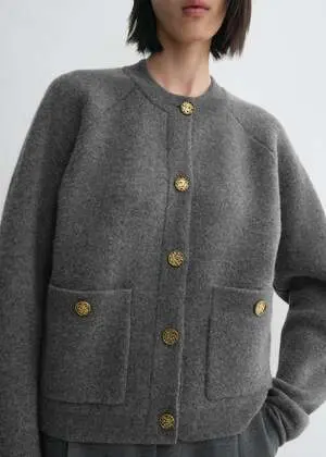 TOTEME Hammered Button Cardigan - Grey Melange