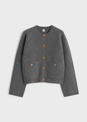 TOTEME Hammered Button Cardigan - Grey Melange