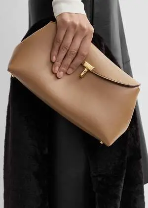TOTEME T-lock Leather Clutch - Beige