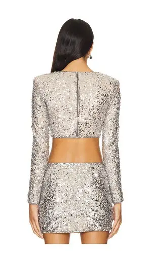 LOVERS AND FRIENDS Sequin Cropped Top With Long Sleeves