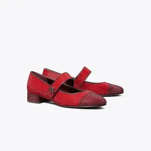Tory Burch Cap-toe Pavé Heeled Mary Jane Ballerinas - Ruby/plum