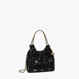 Tory Burch Mini Fleming Sequin Hobo Bag - Black