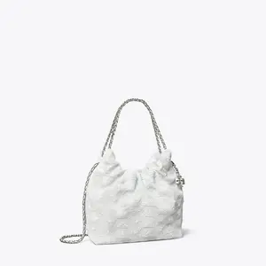 Tory Burch Mini Fleming Sequin Hobo Bag - White