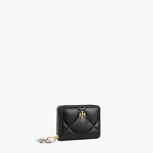 Tory Burch Small Kira Diamond Quilt Charm Zip-around Wallet - Black