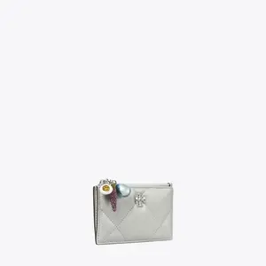 Tory Burch Kira Diamond Quilt Charm Zip Card Case - Gray