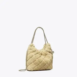 Tory Burch Mini Shearling Drawstring Bag - Ivory