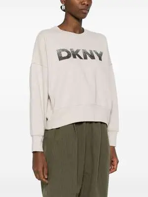 Dkny Sequined-logo Sweatshirt - Neutrals