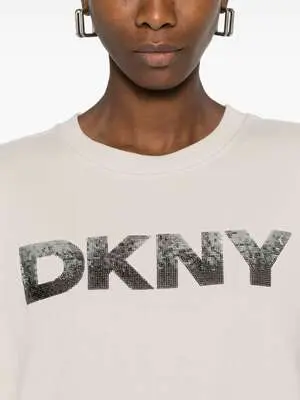 Dkny Sequined-logo Sweatshirt - Neutrals