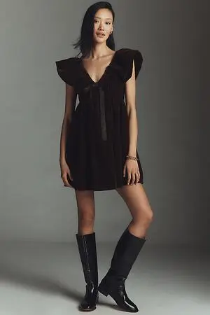 Endless Rose Velvet Bow Mini Dress - Olive