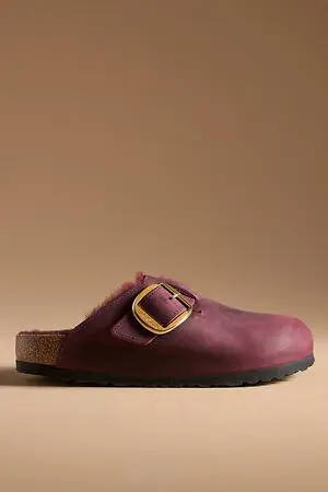 BIRKENSTOCK Boston Big Buckle Shearling Clogs Red
