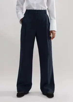 ME+EM Pinstripe Flannel Trousers - Navy Multi