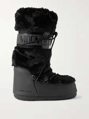 Moon Boot Icon Faux Fur And Faux Leather Snow Boots - Black