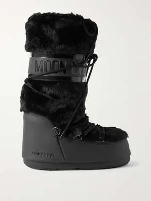 Moon Boot Icon Faux Fur And Faux Leather Snow Boots - Black