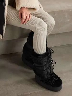 Moon Boot Icon Faux Fur And Faux Leather Snow Boots - Black