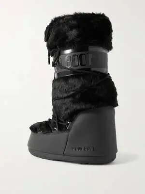 Moon Boot Icon Faux Fur And Faux Leather Snow Boots - Black