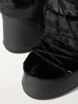 Moon Boot Icon Faux Fur And Faux Leather Snow Boots - Black