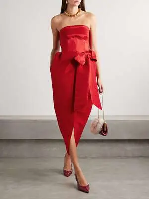 KIKA VARGAS Ava Bow-detailed Taffeta Midi Dress