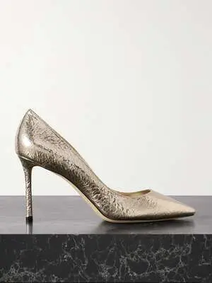 JIMMY CHOO Romy Metallic Crinkled-leather Pumps - Gold