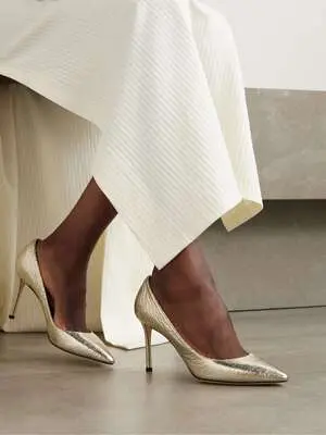 JIMMY CHOO Romy Metallic Crinkled-leather Pumps - Gold