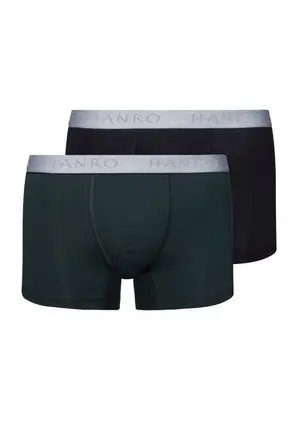 Hanro Cotton Essentials 2-pack Cotton Boxer Briefs Laurel/black