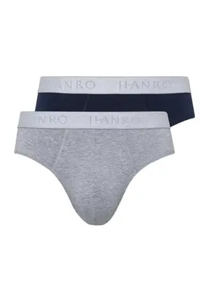 Hanro Cotton Essentials 2-pack Cotton Briefs Light Melange/deep Navy