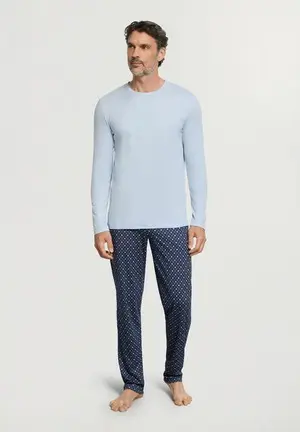 Hanro Night And Day Crew Neck Cotton Pajama Set - Squared Harmony