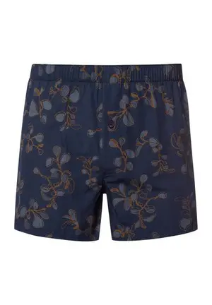 Hanro Fancy Woven Cotton Boxer Navy Ink Leaves