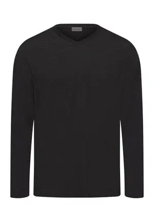 Hanro Long Sleeve V-neck Top - Caviar