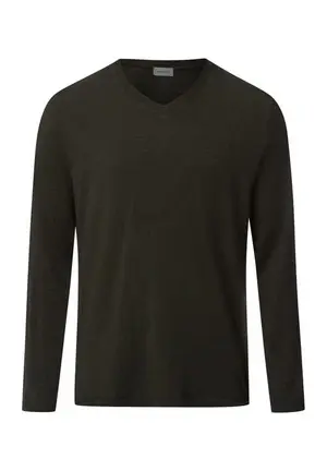 Hanro Long Sleeve V-neck Top - Earthy Ink Melange