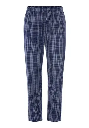 Hanro Night And Day Cotton Woven Pajama Pants - Checked Blue