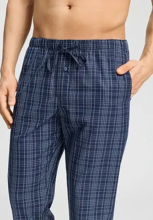 Hanro Night And Day Cotton Woven Pajama Pants - Checked Blue