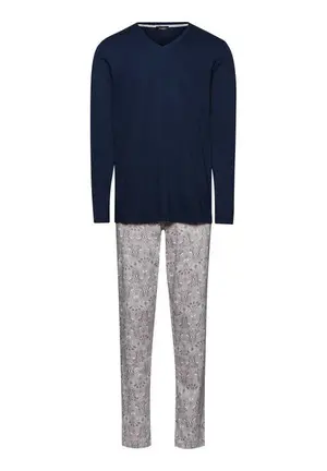 Hanro Night And Day Long Sleeve V-neck Pajama Set Pin Patternwork Light