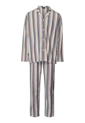 Hanro Cozy Comfort Recycled Cotton Flannel Pajama Set - Redwood Stripe