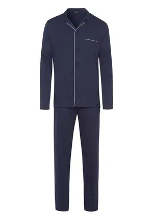 Hanro Night And Day Button Front Cotton Pajama Set - Black Iris
