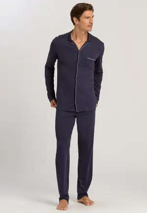 Hanro Night And Day Button Front Cotton Pajama Set - Black Iris