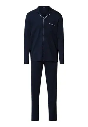 Hanro Night And Day Button Front Cotton Pajama Set - Deep Navy
