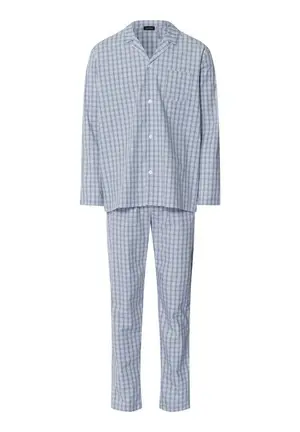 Hanro Night And Day Notch Collar Cotton Pajama Set - Sea Breeze Check
