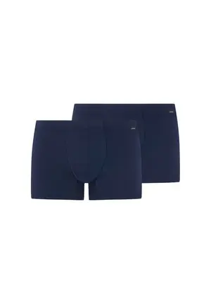 Hanro Cotton Essentials 2-pack Cotton Boxer Briefs With Covered Waistband Deep Navy/deep Navy