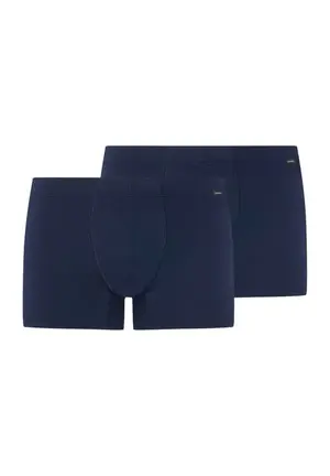 Hanro Cotton Essentials 2-pack Cotton Boxer Briefs With Covered Waistband - Deep Navy/deep Navy