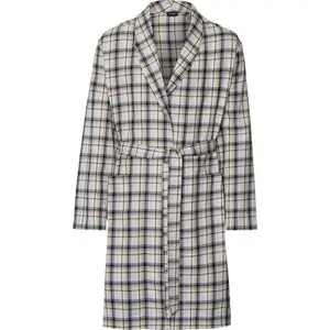 Hanro Cozy Comfort 100% Woven Cotton Flannel Robe - Cardamom Check