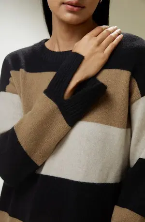 Lilysilk Cashmere Sweater With Block Stripes And Slit Cuffs