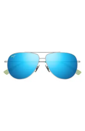 Maui Jim Maui Jim Hauoli XL 62mm Polarized Aviator Sunglasses Silver/ Blue Hawaii