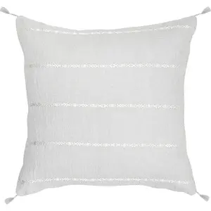 Anaya So Soft Linen Pillow With Down Insert - Light Grey/white Embr Stripes