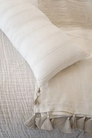 Anaya Grey Petite Stripe Linen Pillow Cover Only - White