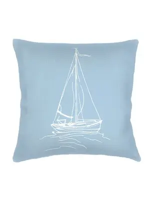 Anaya Sailboat Linen Pillow With Down Alternative Insert - Blue