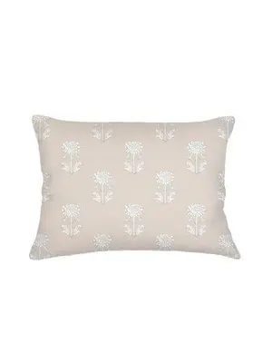 Anaya Block Print Linen Pillow With Down Insert - Beige